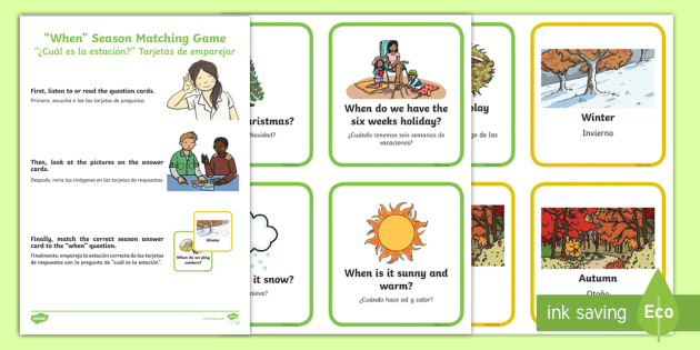 When Season Matching Cards English/Spanish (teacher made)
