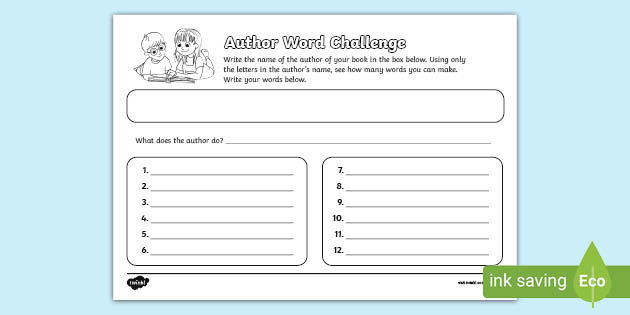 Author Word Challenge Worksheet