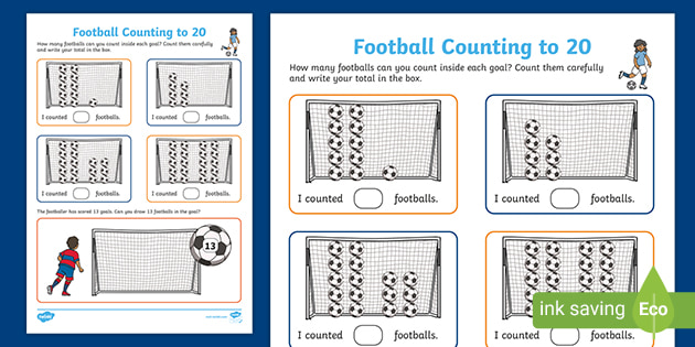 👉 Football Counting to 20 Worksheet (teacher made)