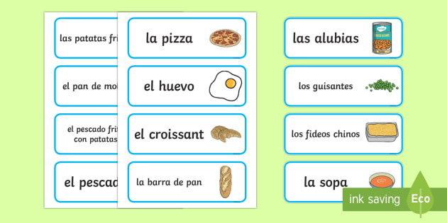 Food Word and Picture Cards Spanish (teacher made)