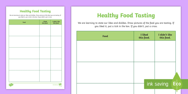 CfE Early Level Food Tasting Worksheet / Worksheet