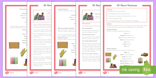 Kwanzaa Reading Comprehension Worksheets