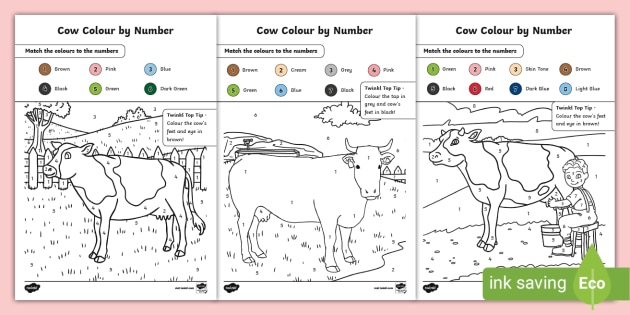 FREE! - Cow Colour by Number Pages (teacher made)