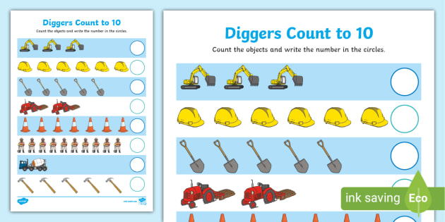 👉 Counting to 10 with Diggers Activity (teacher made)