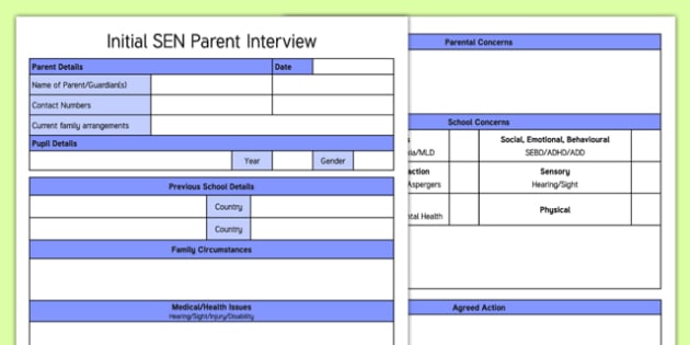 Initial SEN Parent Interview Form Template