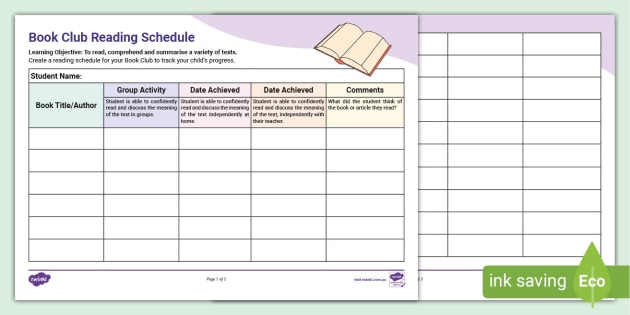 Book Club Reading Schedule - Twinkl Primary Resources