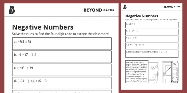 Escape the Room: Negative Numbers Activity - Beyond Maths