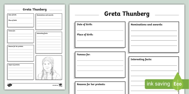 Greta Thunberg Fact File Template,Greta Thunberg biography