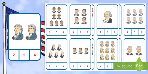 Presidents' Day Number Recognition Clip Cards Activity - KS1, Clip Cards
