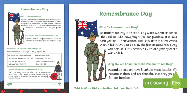 Remembrance Day Fact File (teacher made)