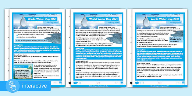 Water Conservation Reading Comprehension PDF | Valuing Water