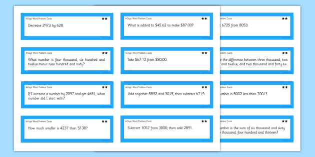 4 Digit Word Problems Cards - 4-Digit Word Problems Cards