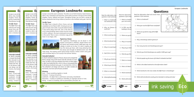 European Landmarks Differentiated Reading Comprehension Activity