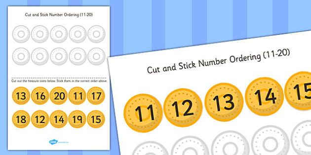 Pirate Themed Cut and Stick Number Ordering Activity 11-20 - cut
