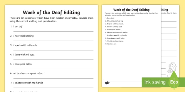 Week of the Deaf Editing Worksheet (teacher made)