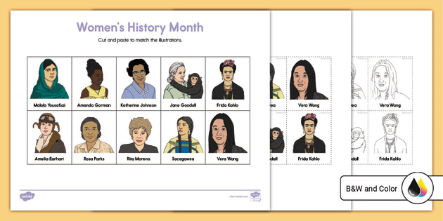 Women’s History Month Cut & Paste Matching Activity | Twinkl