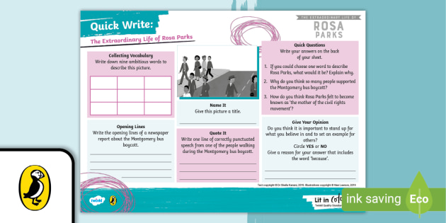 FREE! - The Extraordinary Life of Rosa Parks: Quick Write Activity Mat