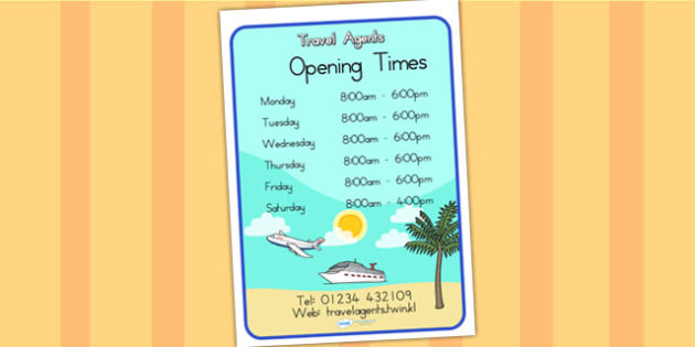 Travel Agents Opening Times Role Play Display Poster - role play