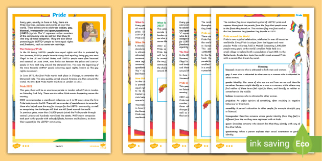LKS2 Pride 2022 Differentiated Reading Comprehension Activity