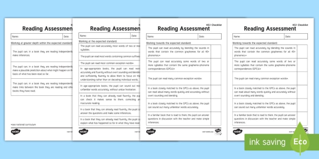 KS1 Reading Exemplification Checklist (teacher made)