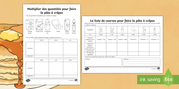 Feuille de problèmes mathématiques : La pâte à crêpes