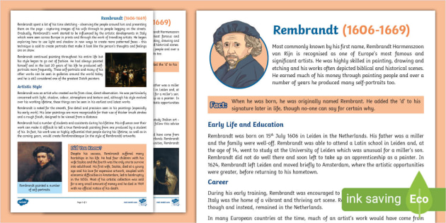 KS2 Rembrandt Fact File (teacher made)