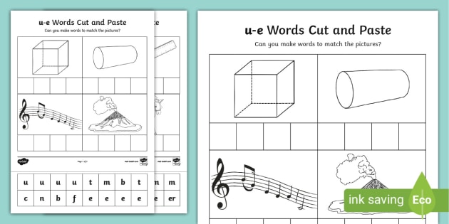 'u-e' Sound Cut and Stick Worksheet (teacher made)