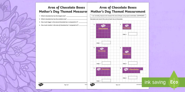 Area of Chocolate Boxes Worksheet / Worksheet