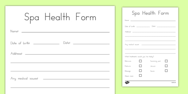 The Spa Role Play Health Form - usa, america, spa, role play, the spa ...