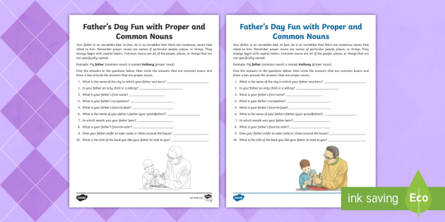 * NEW * Father's Day Common and Proper Nouns Activity Sheet - Celebrate