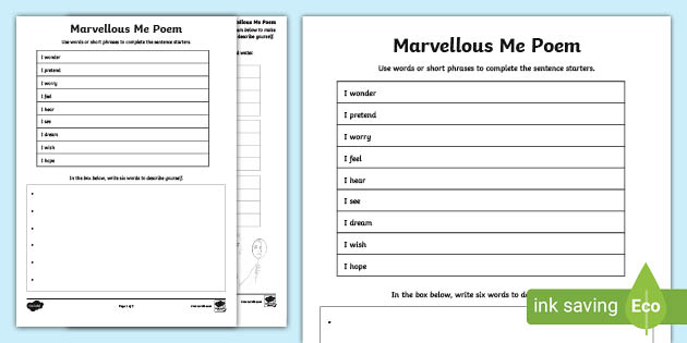 Marvellous Me Poem (teacher made)