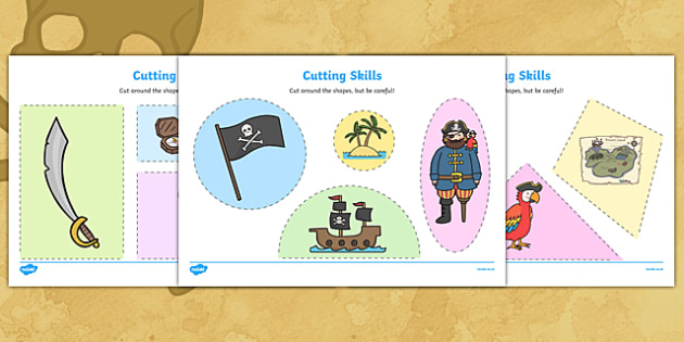 Pirate Themed Cutting Skills Worksheets (teacher made)
