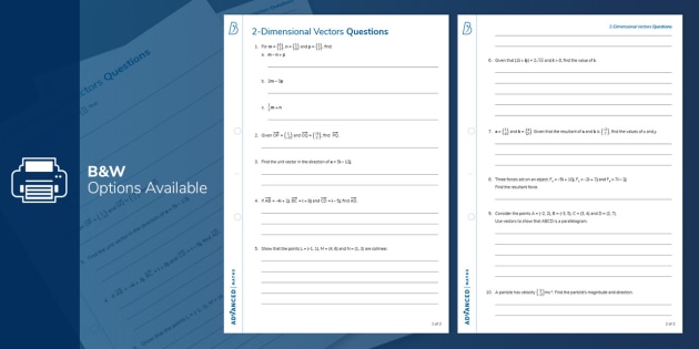 👉 2-Dimensional Vectors Worksheet (teacher made)