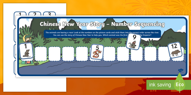 Chinese New Year Story - Number Sequencing Worksheet