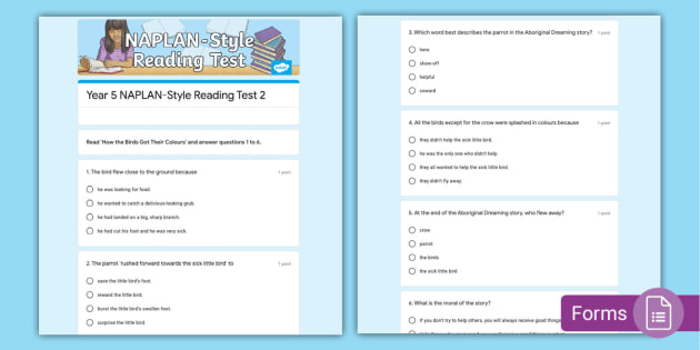 Year 5 Naplan-Style Reading Test 2 Google Form