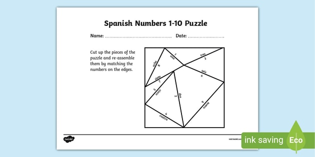 FREE! - Spanish Numbers 1 10 Puzzle (teacher made)