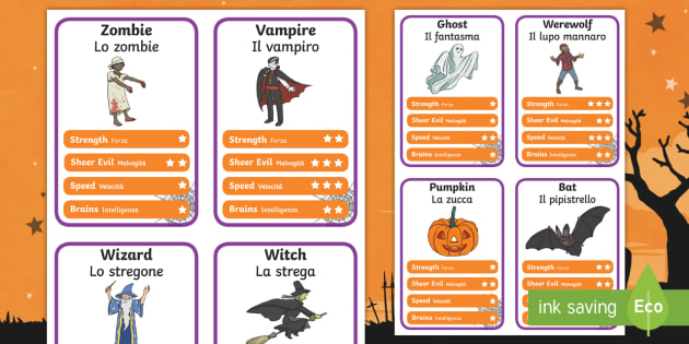 Halloween Character Card Game English/Italian (teacher made)