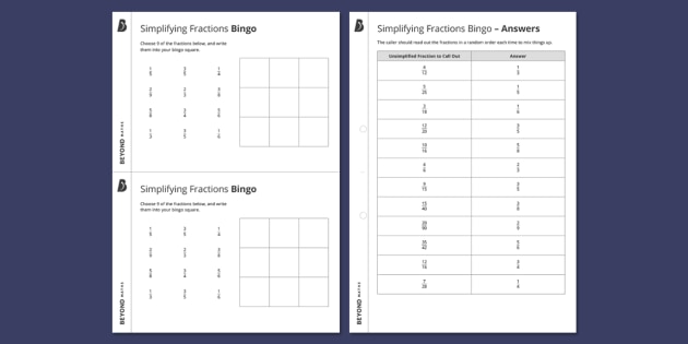 Simplifying Fractions Bingo (Teacher-Made)