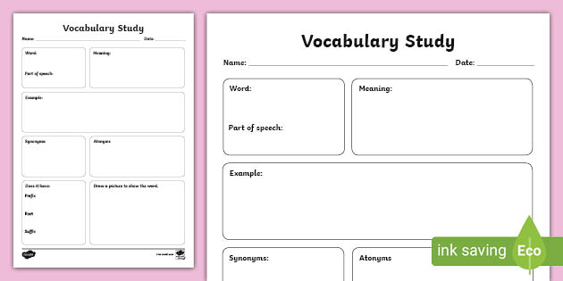 Vocabulary Word Study Worksheet (teacher made)