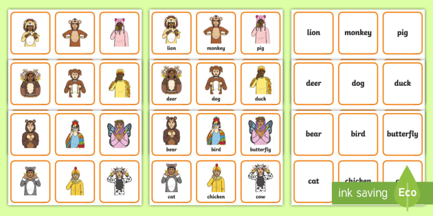 British Sign Language (BSL) Animals Matching Cards