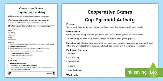 KS2 Cooperative Games Cup Pyramid Activity (teacher made)