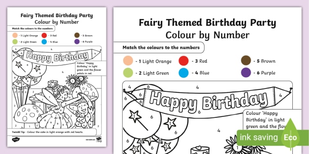 FREE! - Fairy Themed Birthday Party Colour by Number Activity