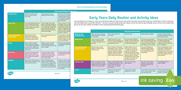 Early Years Daily Routine and Activity Ideas (teacher made)