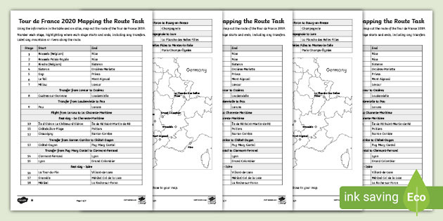 Tour de France 2020 Route Planning Differentiated Activity Sheets