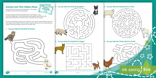 Animals and Their Babies Mazes (teacher made)