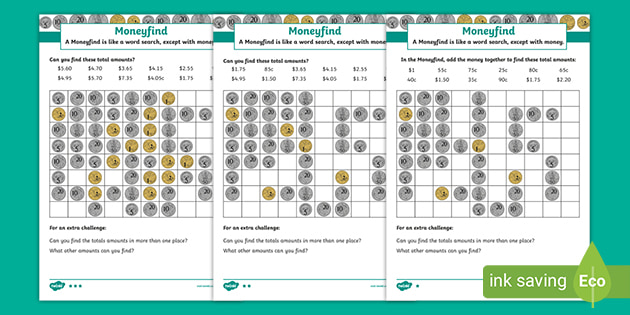 Moneyfind Differentiated Worksheet (teacher made)