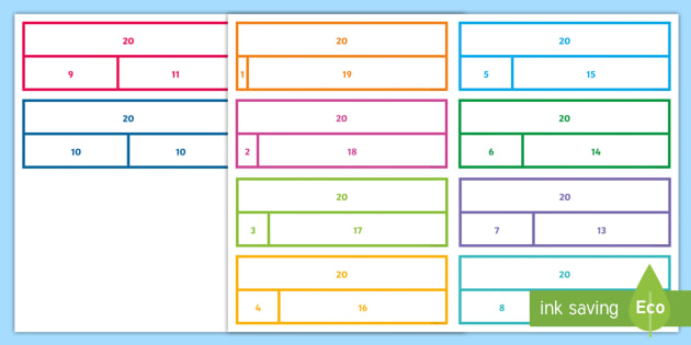 Number Bonds to 20 Bar Model Flashcards (teacher made)