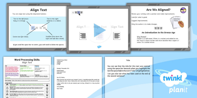 Computing: Microsoft Word Skills: Align Text Year 3 Lesson Pack 3