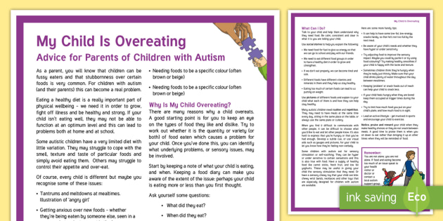 My Child is Overeating: Children with Autism Adult Guidance