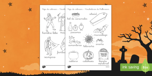 Halloween Hojas de colorear de vocabulario (teacher made)